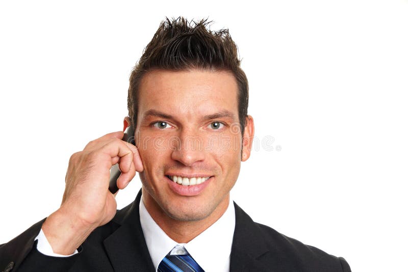Man Talks into Mobile Phone Stock Photo - Image of emotion, cheerful ...