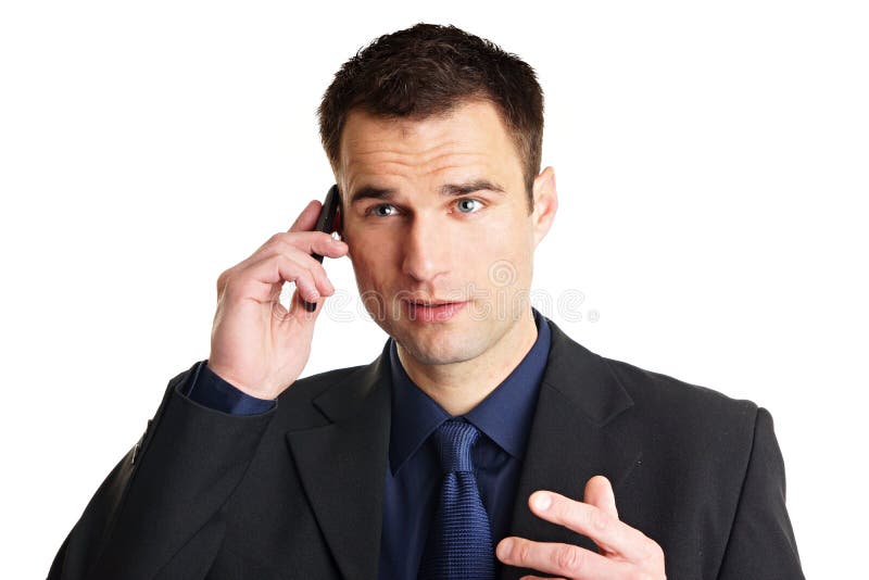 Man Talks into Mobile Phone Stock Photo - Image of emotion, cheerful ...