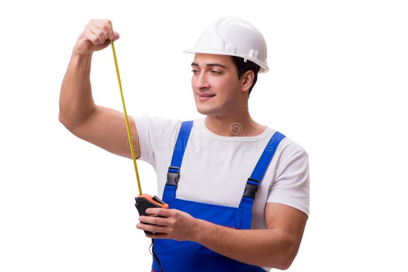 The Man with Tape Measure Isolated on White Stock Photo - Image of ...