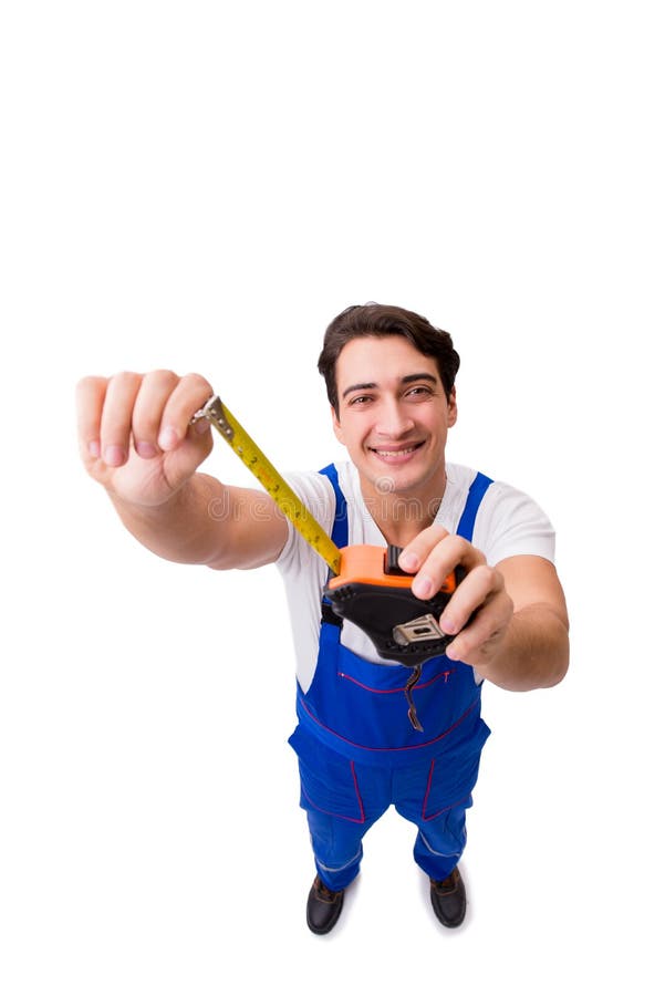 The Man with Tape Measure Isolated on White Stock Image - Image of ...