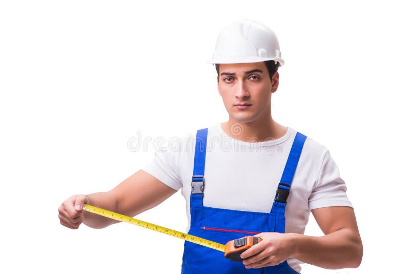 The Man with Tape Measure Isolated on White Stock Photo - Image of ...