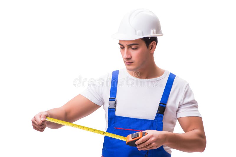 The Man with Tape Measure Isolated on White Stock Photo - Image of home ...