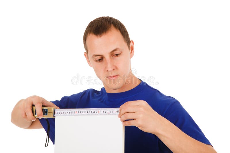 Man with Tape-measure Isolated in White Background. Stock Image - Image ...