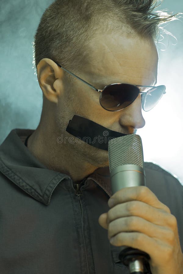 Man With Tape And Microphone Stock Photo - Image of eclectic, silence ...