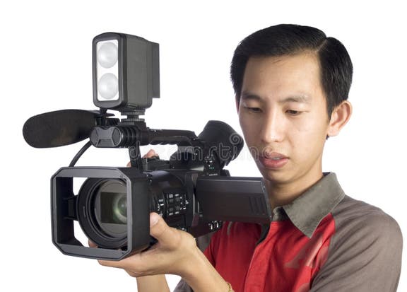 Man Taping with Video Camera Stock Photo - Image of production, male ...