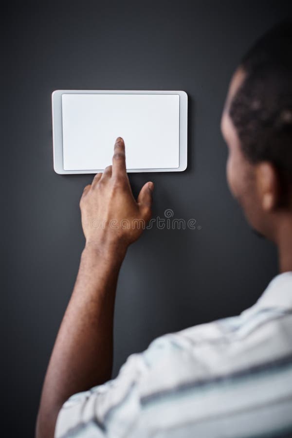 Man Tapping on Domotics Control Panel Stock Photo - Image of lifestyle ...
