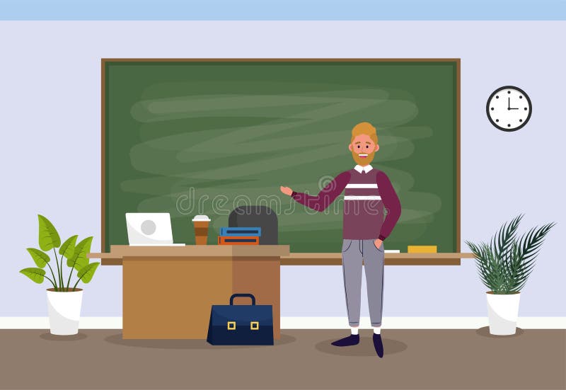 Man Teacher with Laptop Education in the Classroom Stock Vector ...