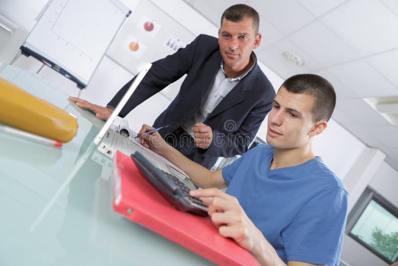 Man Teacher and Student Girl with Computer Stock Photo - Image of ...