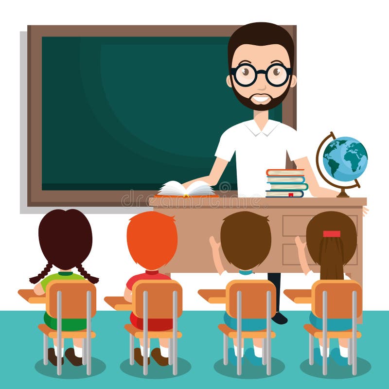 Man Teacher with Students in the Classroom Stock Vector - Illustration ...