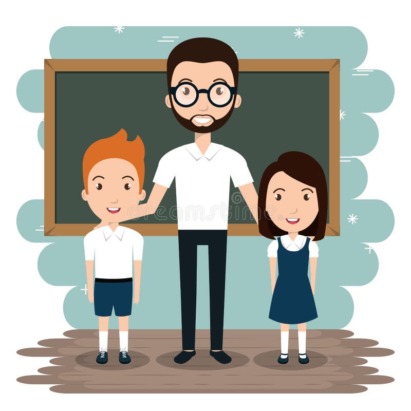 Man Teacher with Students in the Classroom Stock Vector - Illustration ...