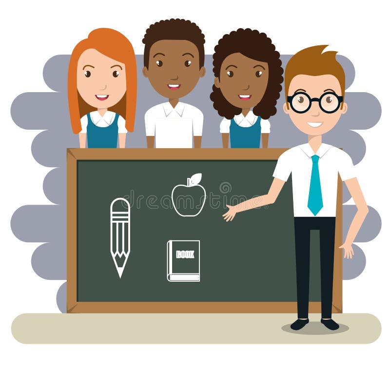 Man Teacher with Students in the Classroom Stock Vector - Illustration ...