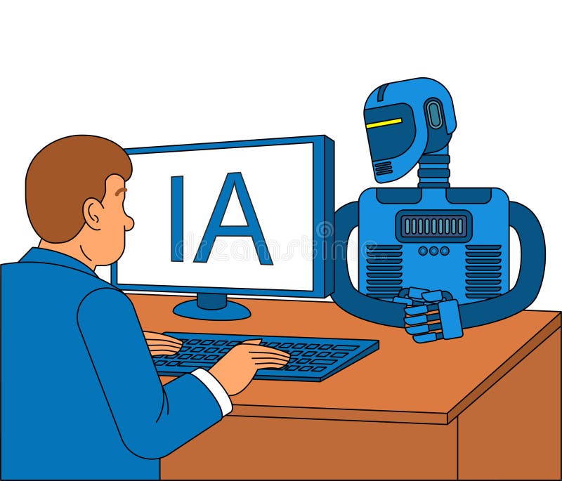 Man Teaching AI To a Humanoid Robot. Concept for Machine Learning ...