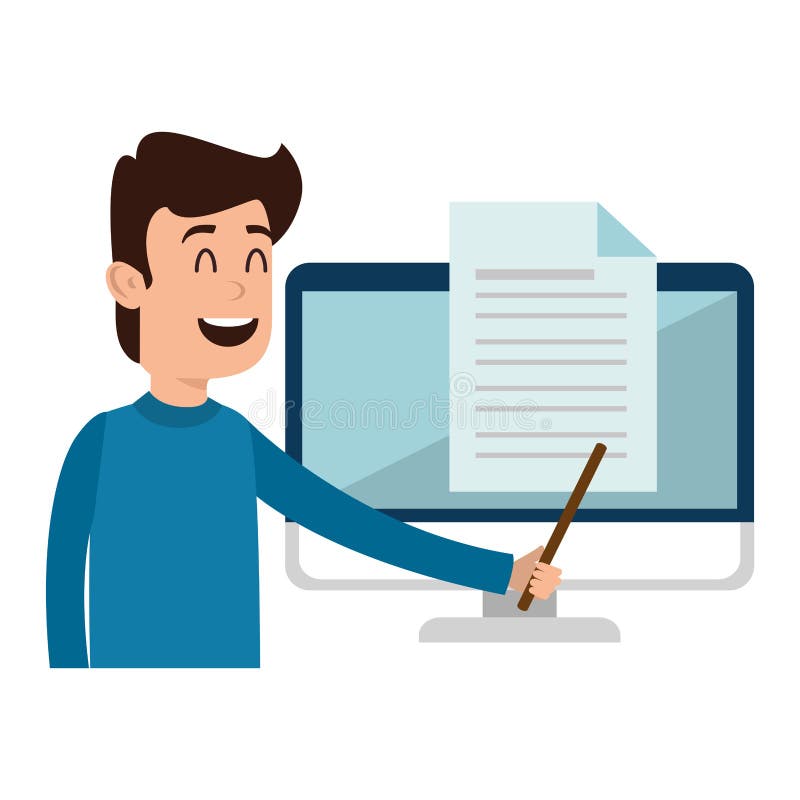 Man Teaching with Computer and Media Player Stock Illustration ...