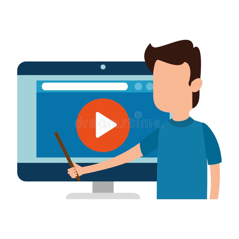 Man Teaching with Computer and Media Player Stock Illustration ...