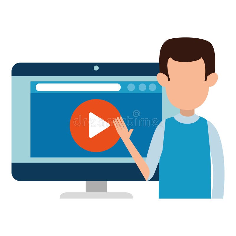 Man Teaching with Computer and Media Player Stock Illustration ...