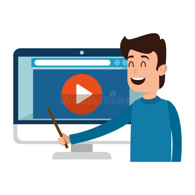 Man Teaching with Computer and Media Player Stock Illustration ...