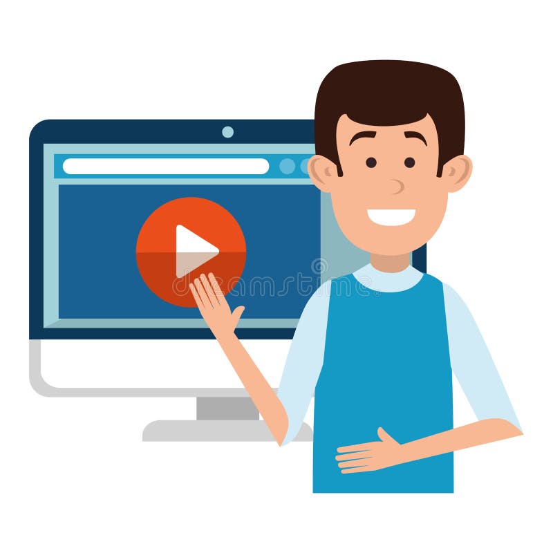 Man Teaching with Computer and Media Player Stock Illustration ...