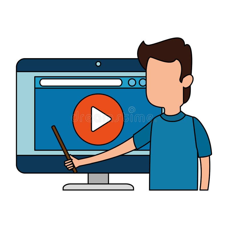 Man Teaching with Computer and Media Player Stock Illustration ...