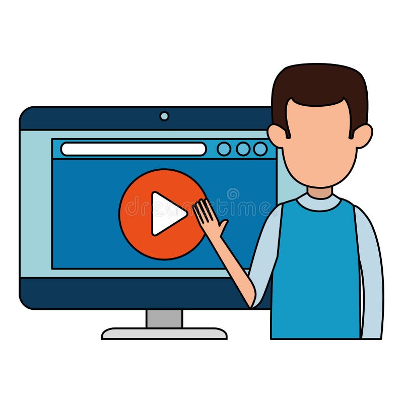 Man Teaching with Computer and Media Player Stock Illustration ...