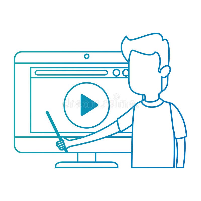 Man Teaching with Computer and Media Player Stock Illustration ...