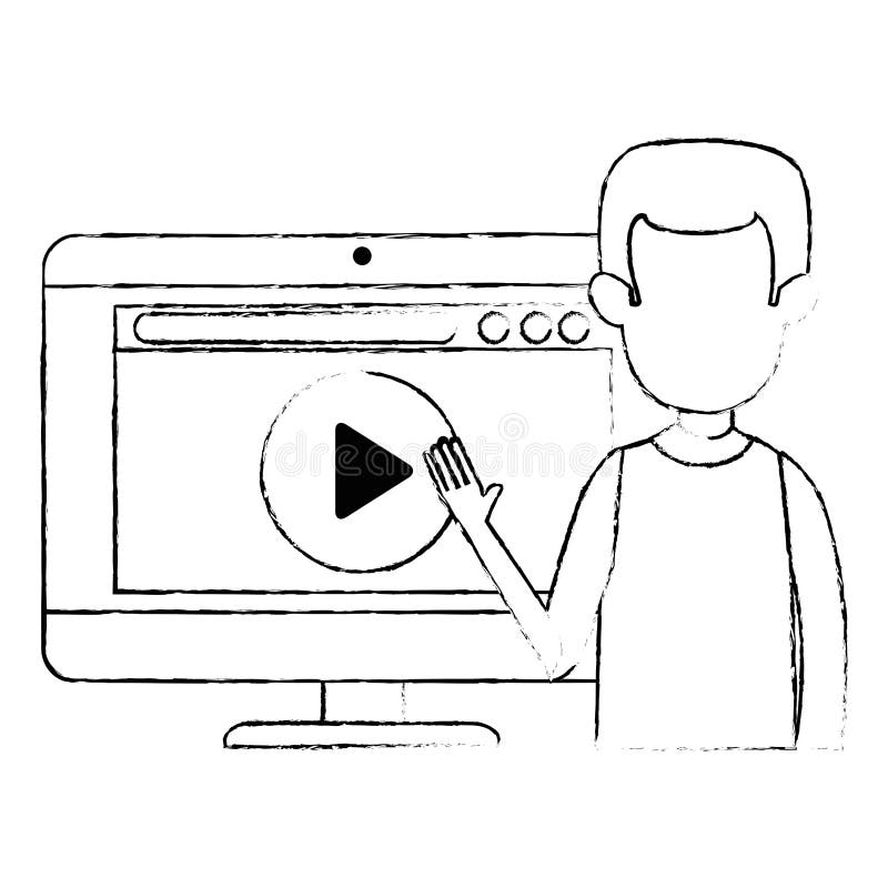 Man Teaching with Computer and Media Player Stock Illustration ...