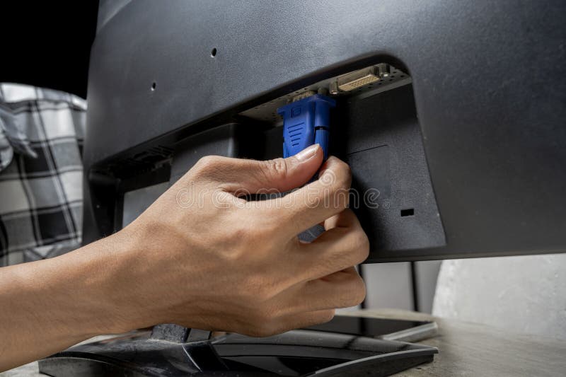 Man Technician Plug the Television Cable Stock Image - Image of male ...