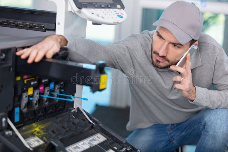 Man Technician Repairing Printer at Business Place at Work Stock Image ...