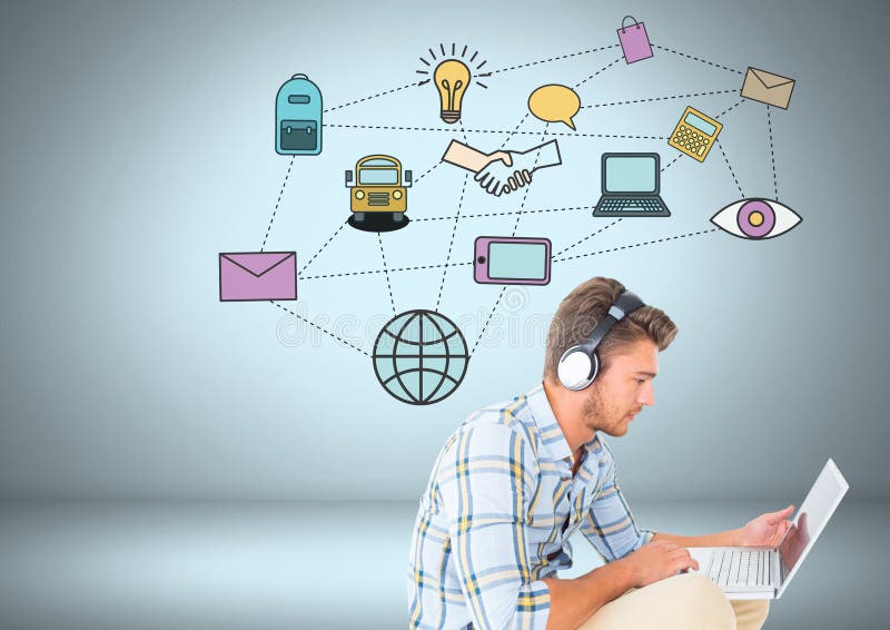 Man with Technology and Business Graphics Drawings Stock Illustration ...