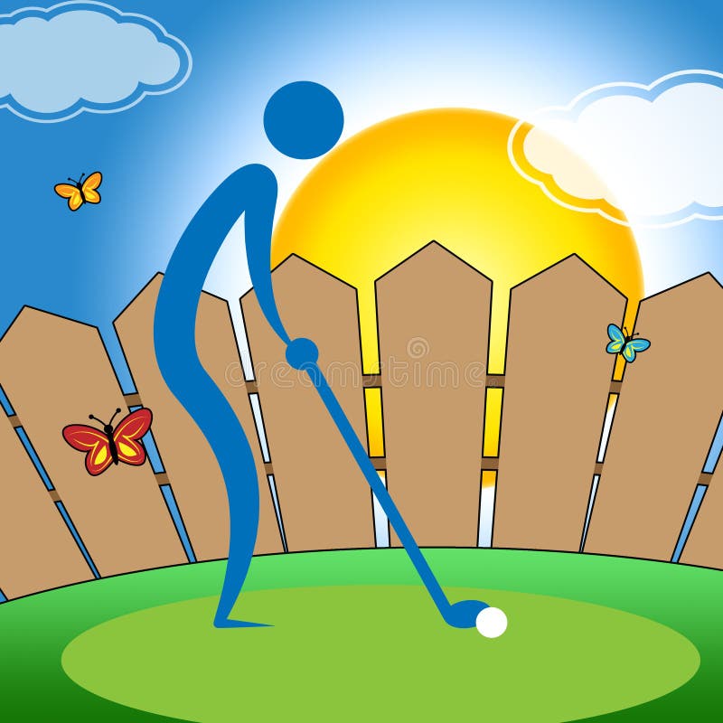 Man Teeing Off Represents Golf Course and Fairway Stock Illustration ...