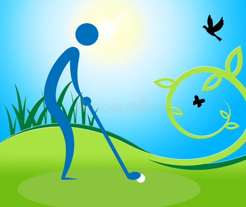 Man Teeing Off Shows Golf Course and Ball Stock Illustration ...