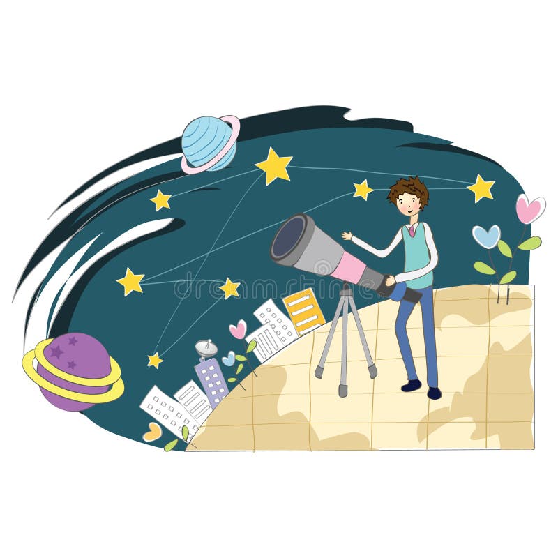 Man with Telescope. Vector Illustration Decorative Design Stock Vector ...