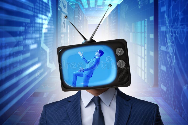 The Man with Television Head in Tv Addiction Concept Stock Illustration ...