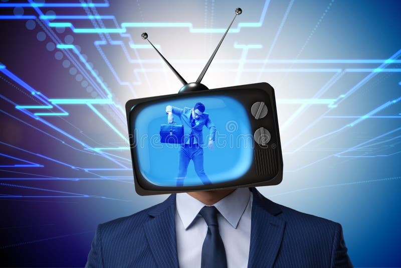 The Man with Television Head in Tv Addiction Concept Stock Illustration ...