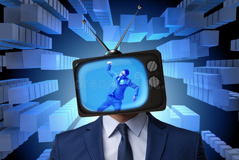 The Man with Television Head in Tv Addiction Concept Stock Illustration ...