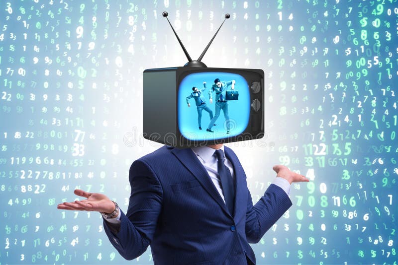 The Man with Television Head in Tv Addiction Concept Stock Photo ...