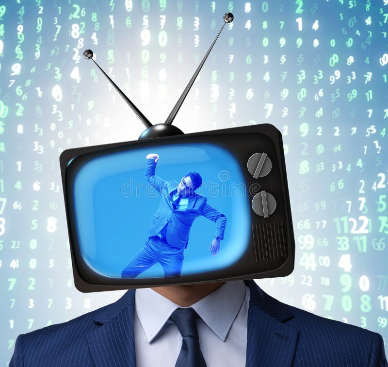 Man with Television Head in Tv Addiction Concept Stock Photo - Image of ...