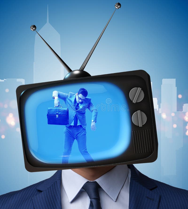 Man with Television Head in Tv Addiction Concept Stock Photo - Image of ...