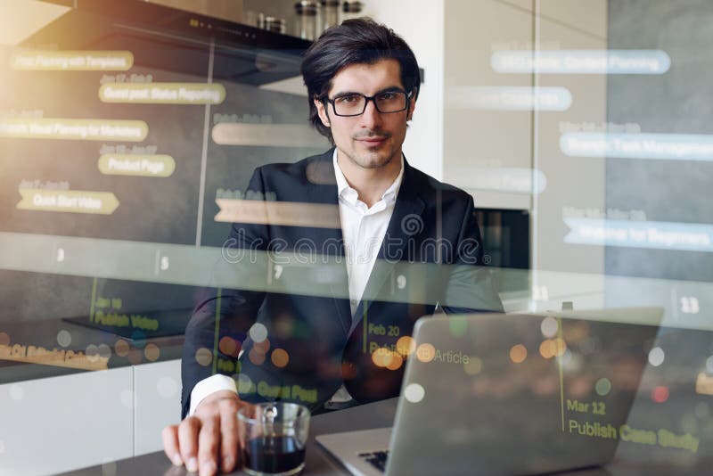 Man Teleworker Works at Home with a Laptop. Internet Sharing Effect ...