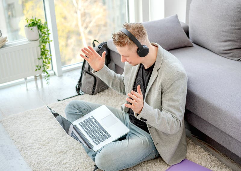 Man Teleworking Using Online Communication Stock Image - Image of ...