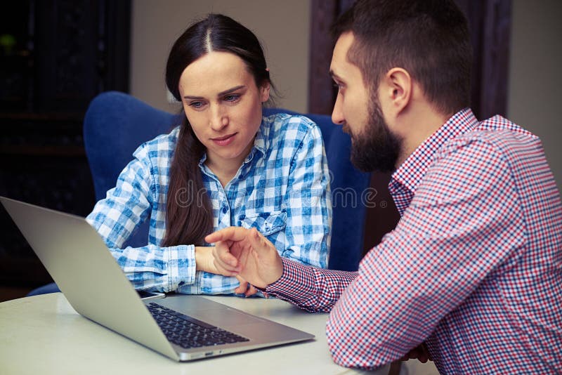 Woman Pointing Laptop Telling Something Stock Photos - Free & Royalty ...