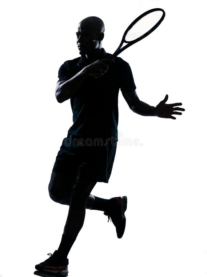 Man Tennis Player at Service Serving Silhouette Stock Photo - Image of ...
