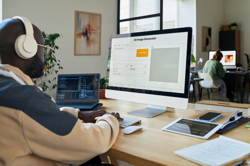 Man Testing AI Image Generation Program Stock Image - Image of create ...