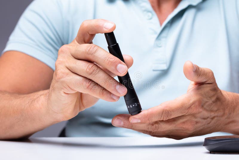 Man Testing High Blood Sugar with Glucometer Stock Image - Image of ...