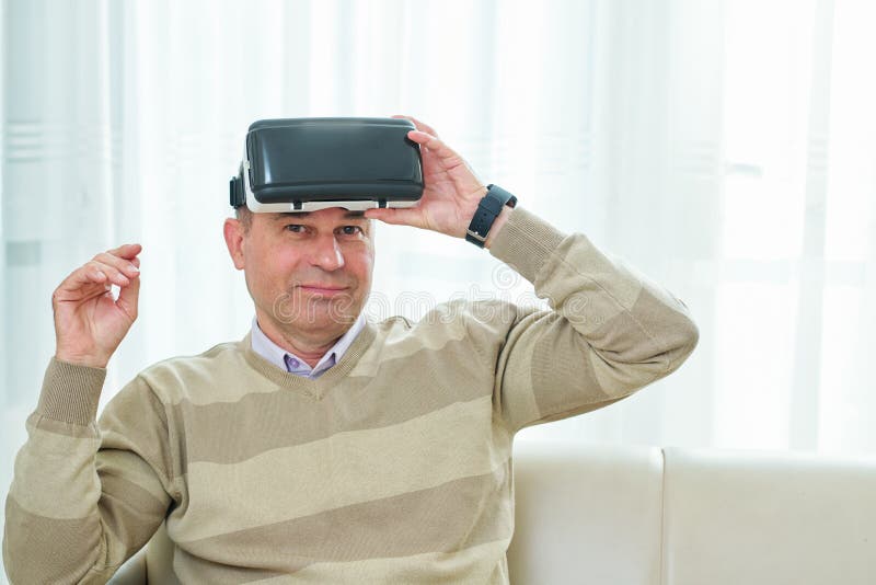 Man Testing Virtual Reality Glasses Stock Image - Image of relaxation ...