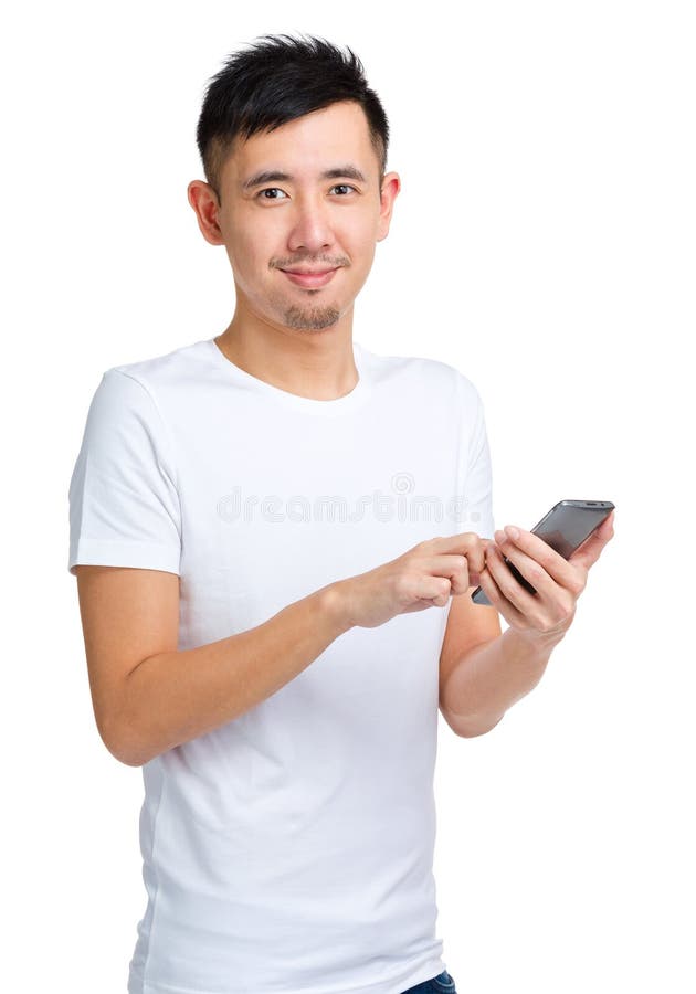 Man texting on cell phone stock image. Image of indonesian - 40943627
