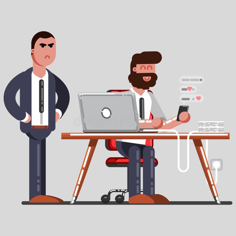 Happy Boss Is Sitting Behind His Desk Stock Vector - Illustration of ...