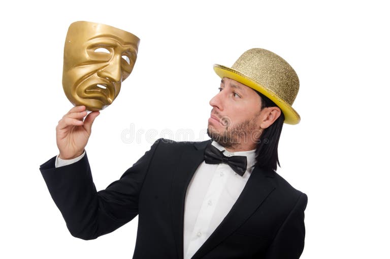 The Man with Theater Mask Isolated on White Stock Photo - Image of ...