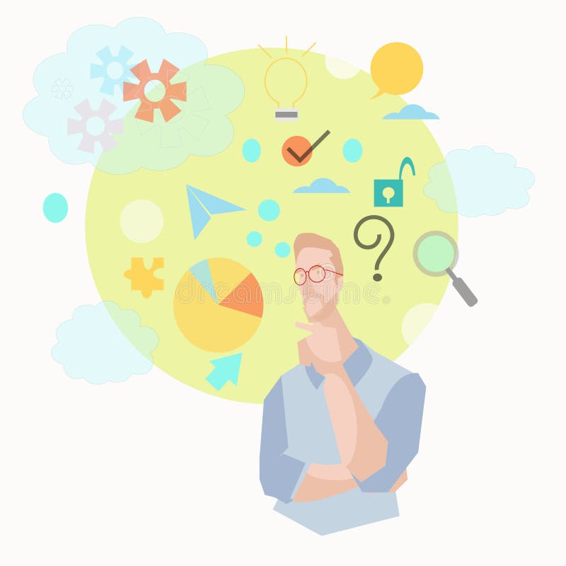 Man thinging stock vector. Illustration of diagram, line - 209063465