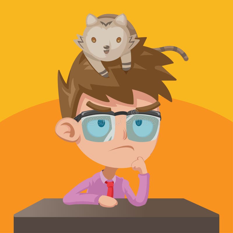 Man Think Cat Head Work Vector Stock Vector - Illustration of bubble ...