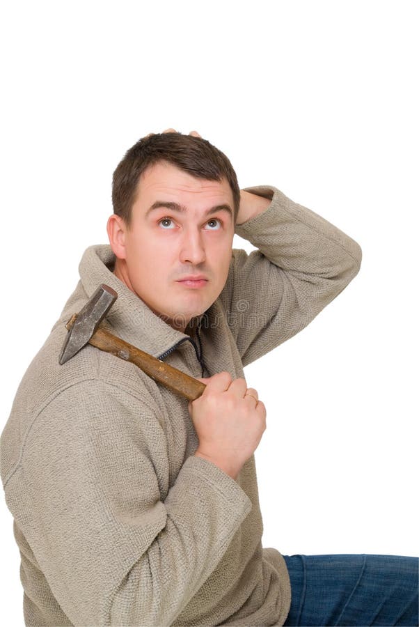 Man think with hammer stock photo. Image of ponder, concepts - 12718014